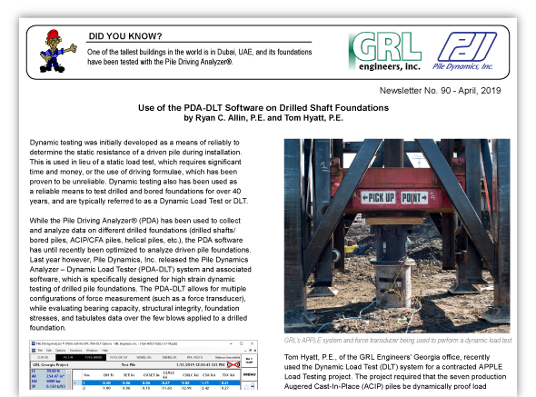 Issue 90: Use of the PDA-DLT Software on Drilled Shaft Foundations ...